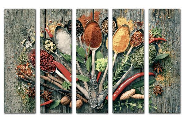 Herbs and Spice Wall Art Canvas Print faded tone 5 Panel Split herb Kit ...