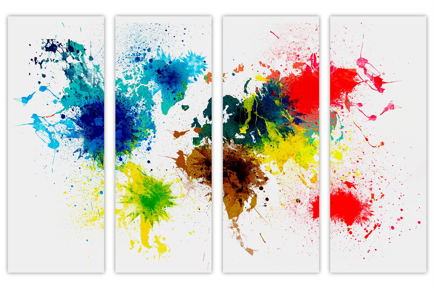 Colorful World Map Canvas Print 4 Panel Split, Wall Art for living ...