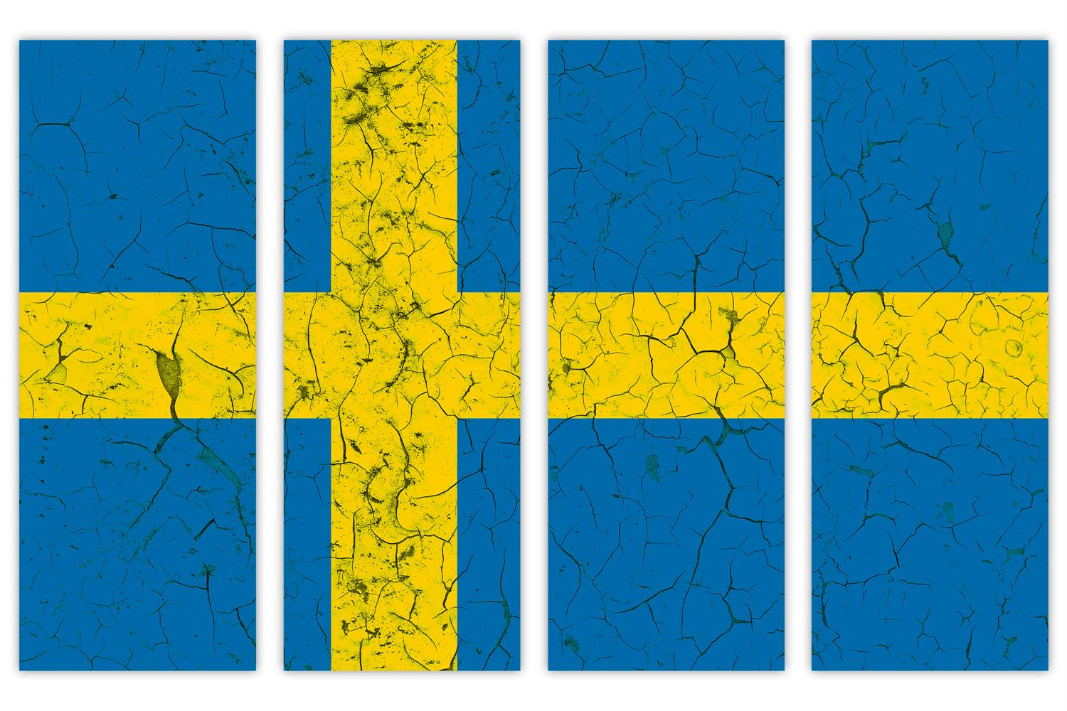 Sweden Flag Canvas Print Wall Art cracked effect 4 Panel Split. Country ...
