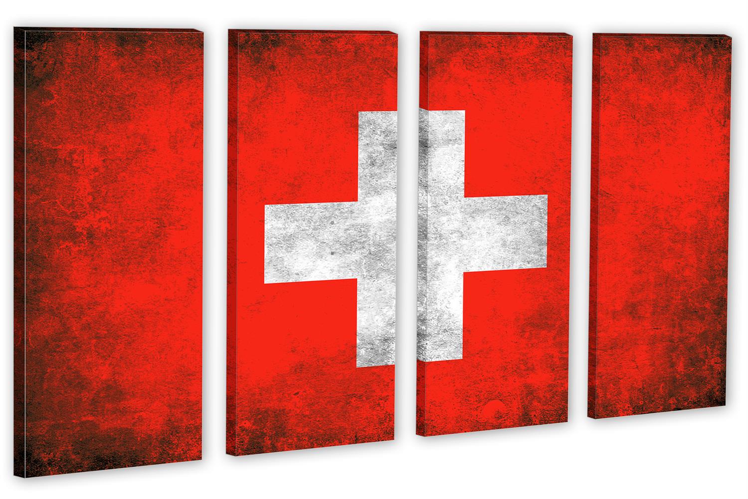 Switzerland Flag Grunge Canvas Print Wall Art 4 Panel Split. Swiss Fla ...