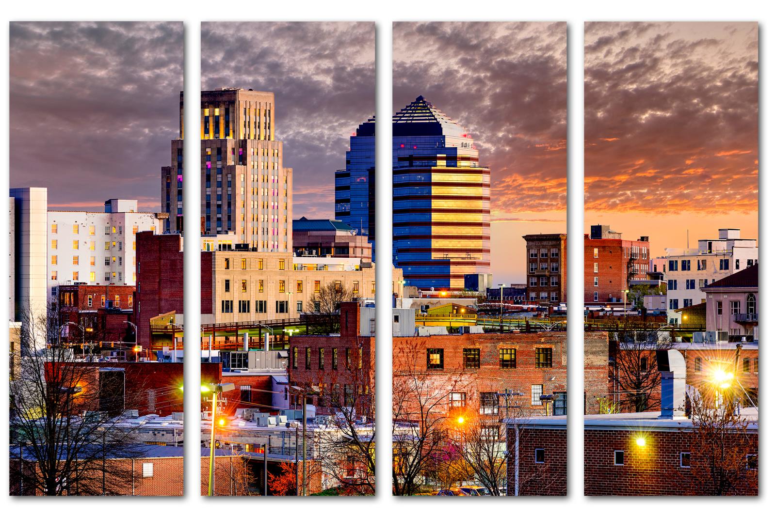 Durham, NC Skyline Canvas Print Wall Art 4 Panel Split Durham, North ...