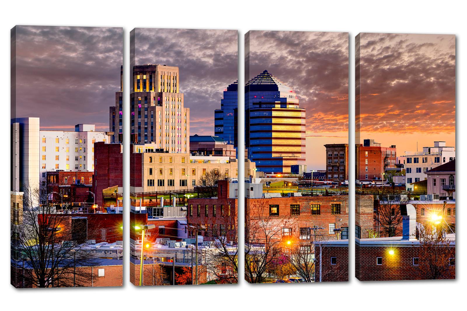 Durham, NC Skyline Canvas Print Wall Art 4 Panel Split Durham, North ...