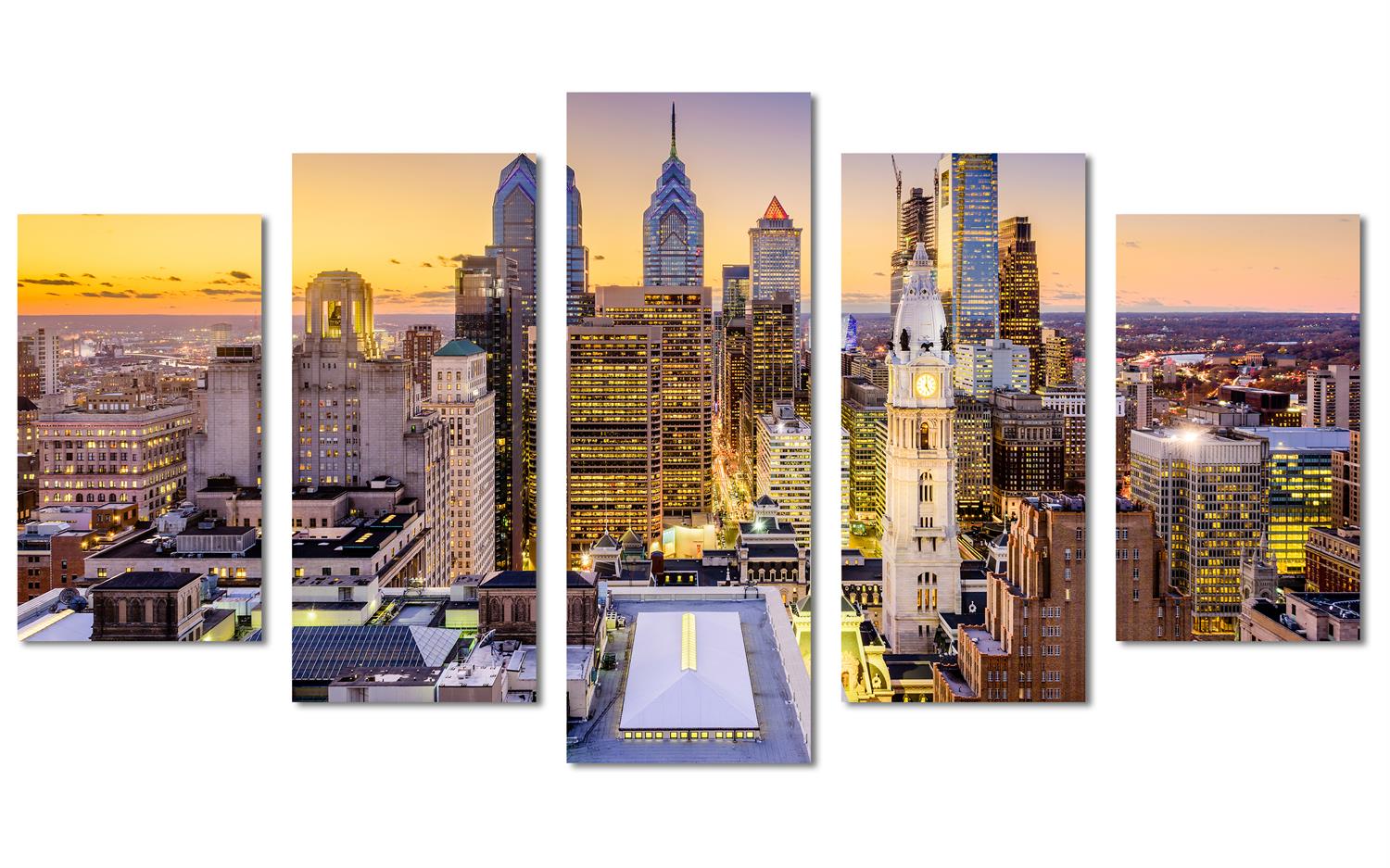 Philadelphia Pennsylvania Skyline Canvas Print. 5 Panel Diamond Split ...