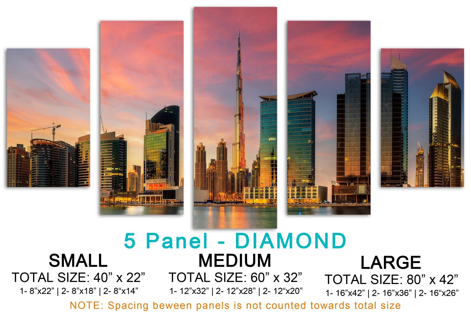 Dubai Burj Khalifa Skyline Wall Art Canvas Print pink sky 5 Panel Dia ...