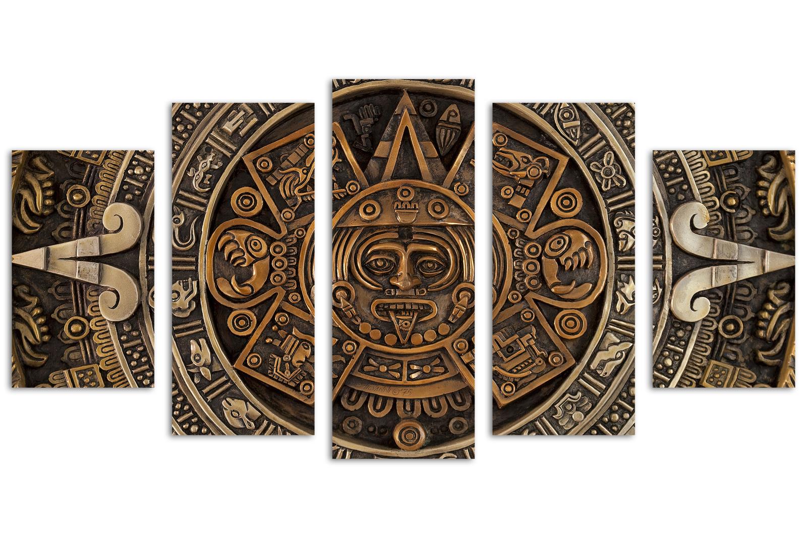 Aztec Calendar Canvas Print Wall Art bronze copper colors 5 Panel ...
