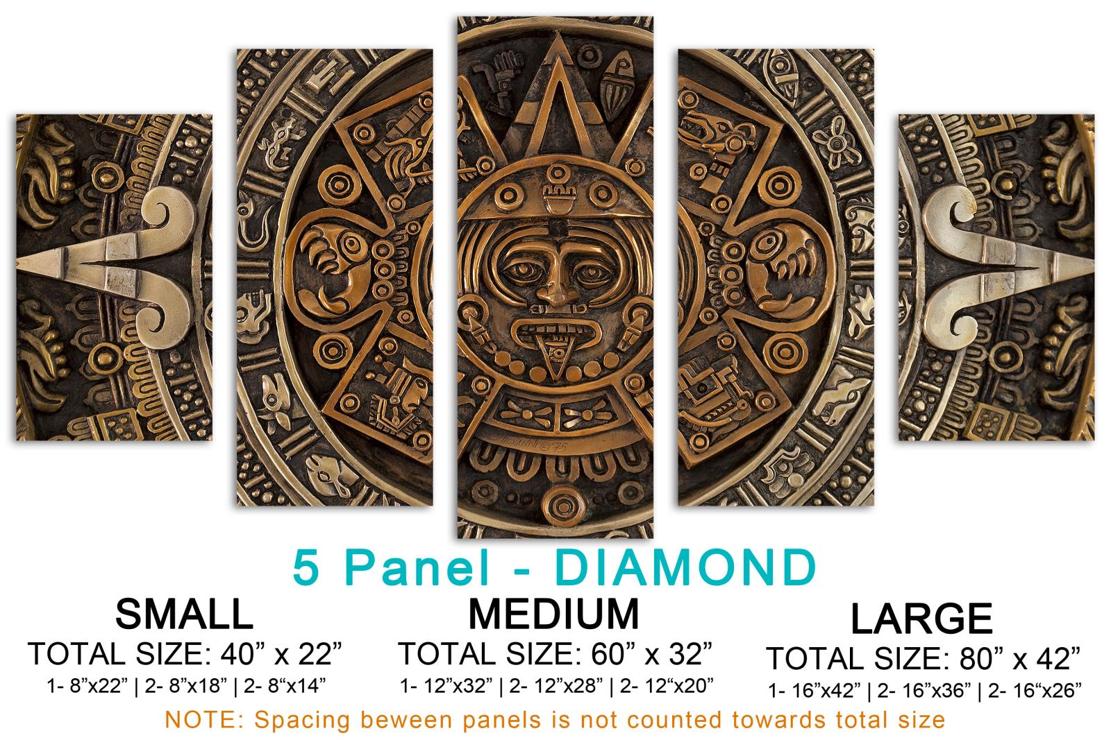 Aztec Calendar Canvas Print Wall Art bronze copper colors 5 Panel ...
