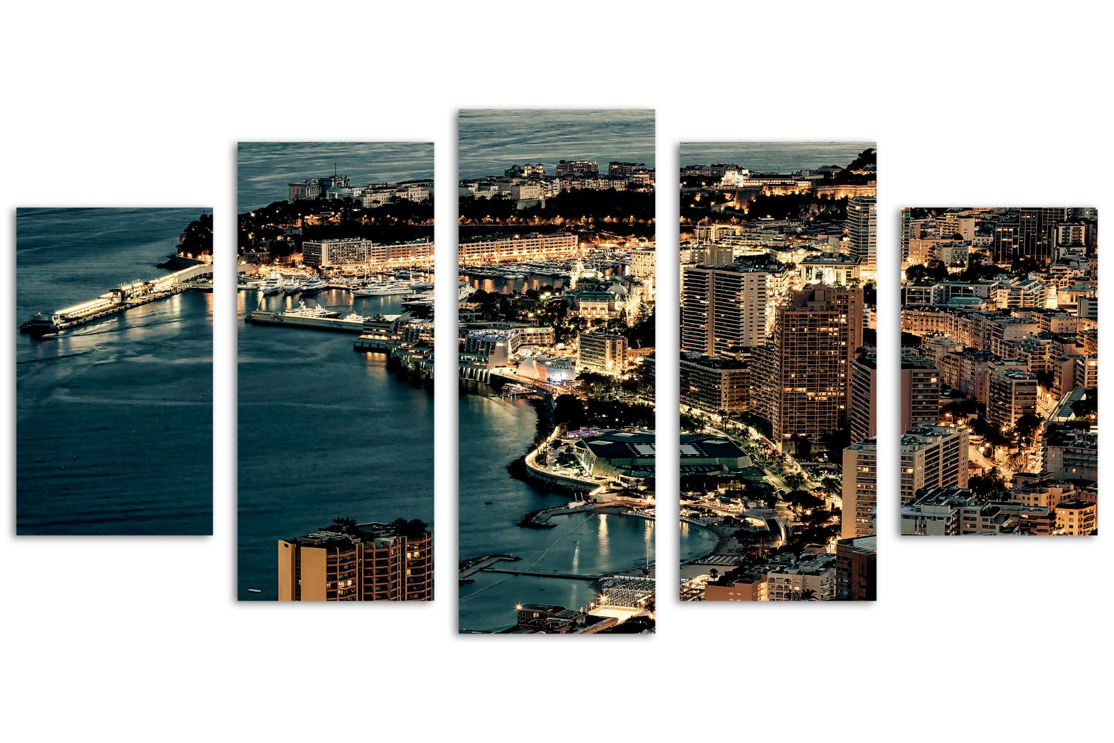 Monte Carlo, Monaco Canvas Print Wall Art at night 5 Panel Diamond | Canvas Quest