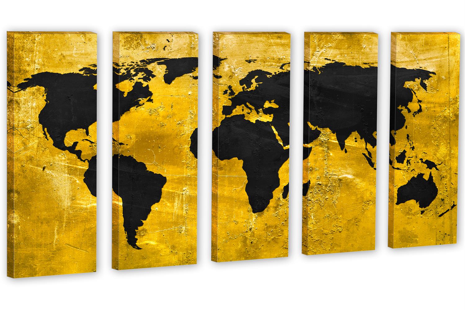 Black & Gold World Map Canvas Print Wall Art. 5 Panel Split. Interior ...