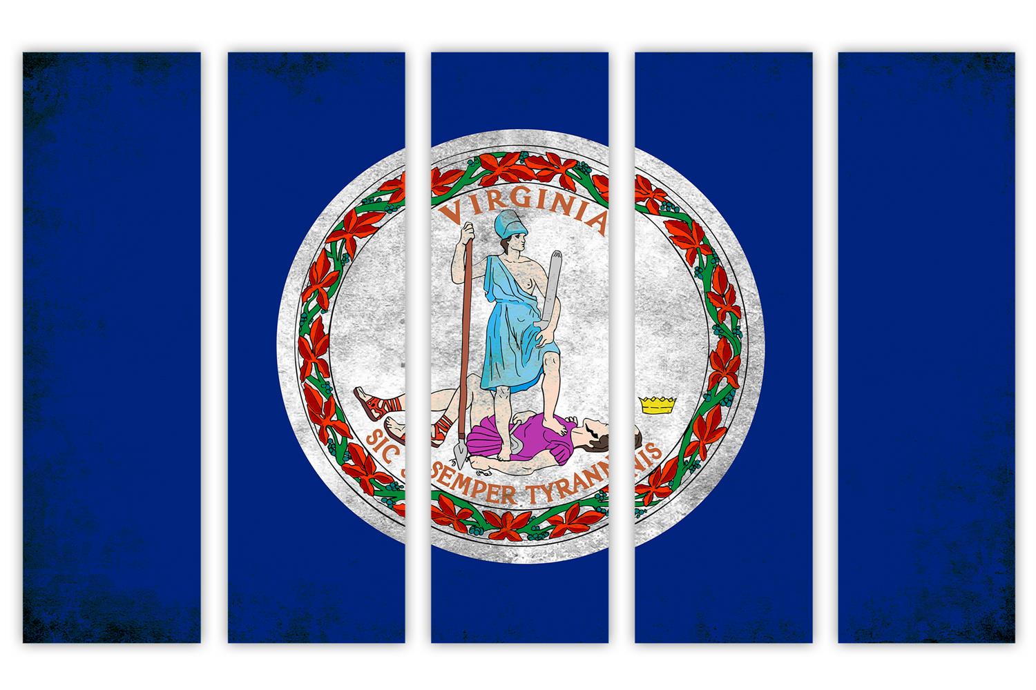Virginia State Flag Grunge Canvas Print Wall Art - 5 Panel Split ...
