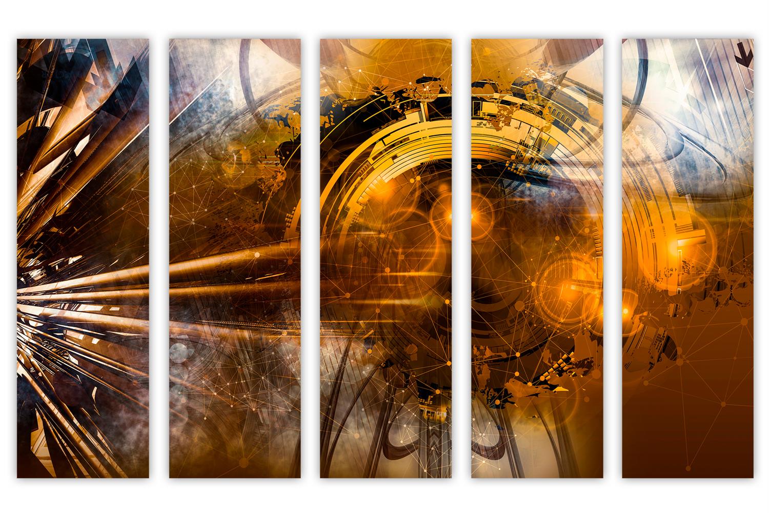 Abstract Wall Art Gold technology Canvas Print - 5 Panel Split digital ...