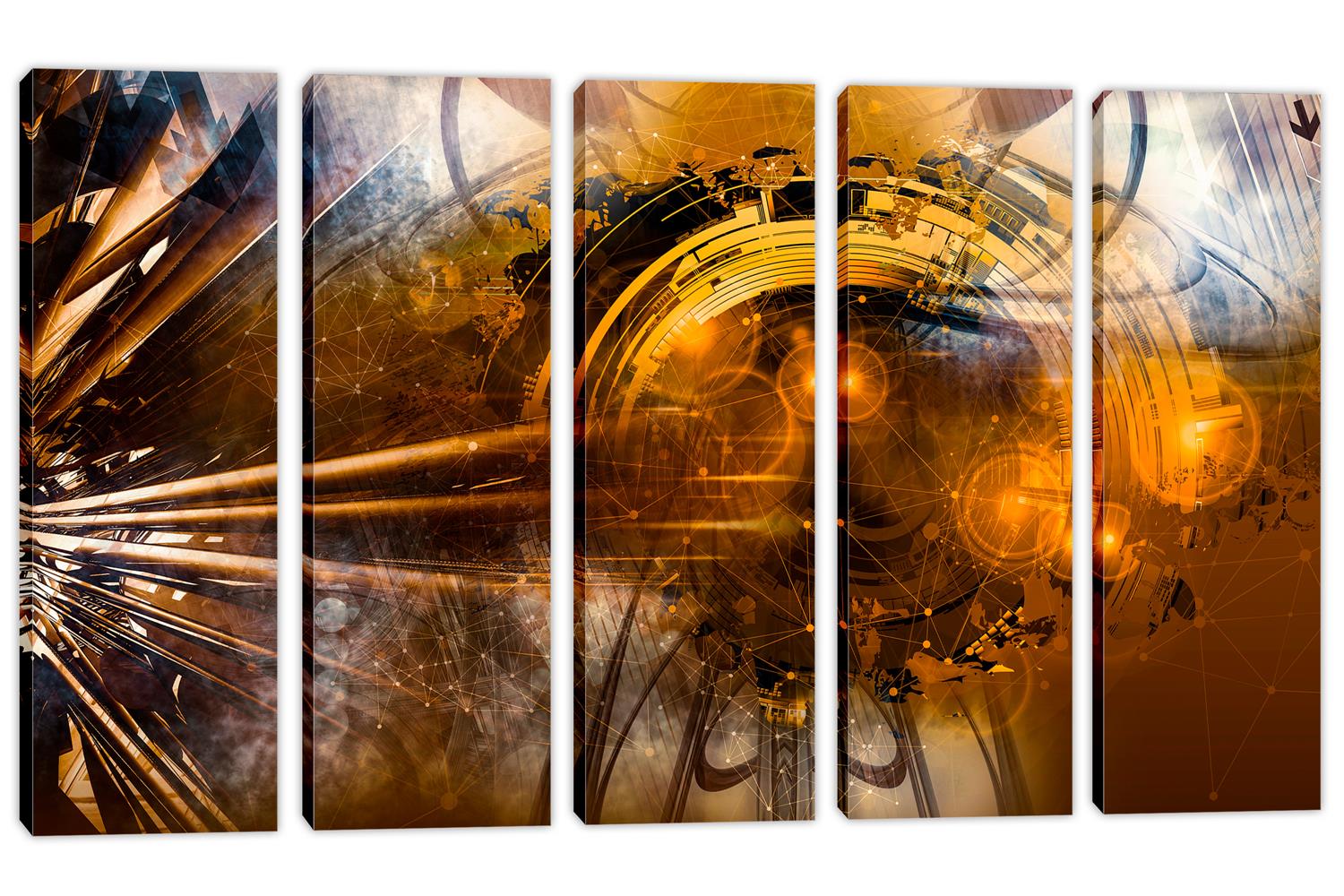 Abstract Wall Art Gold technology Canvas Print - 5 Panel Split digital ...