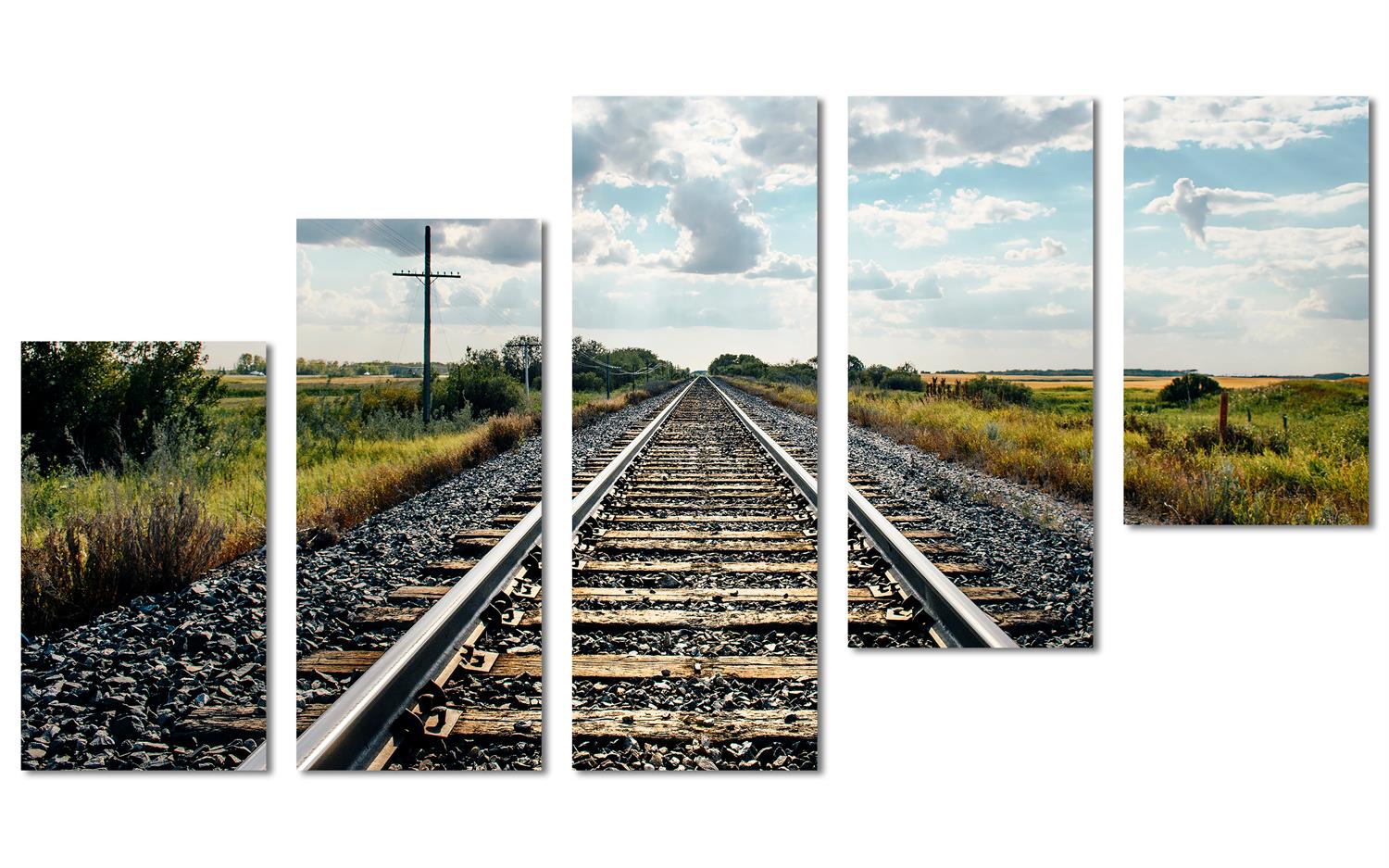 Railroad Train Tracks Wall Art Canvas Print 5 Panel Z Cut Split, home ...