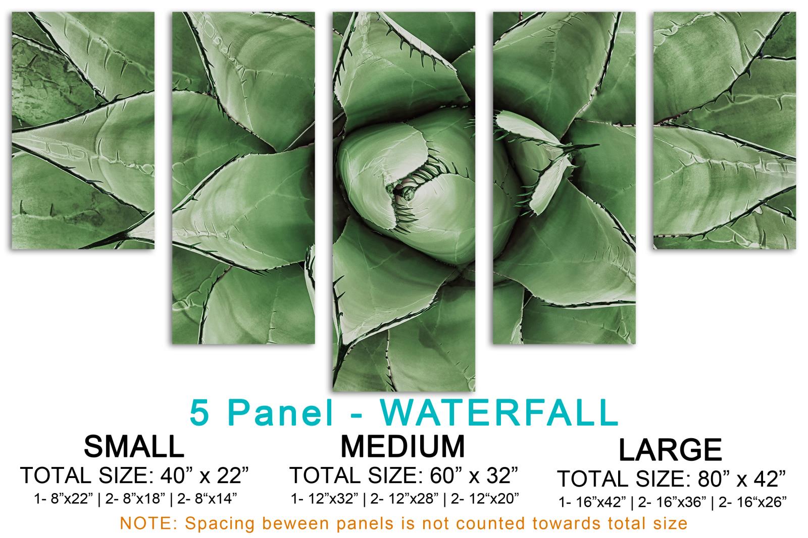 Green Agave Canvas Print Wall Art 5 Panel Waterfall Split Agave Plant ...