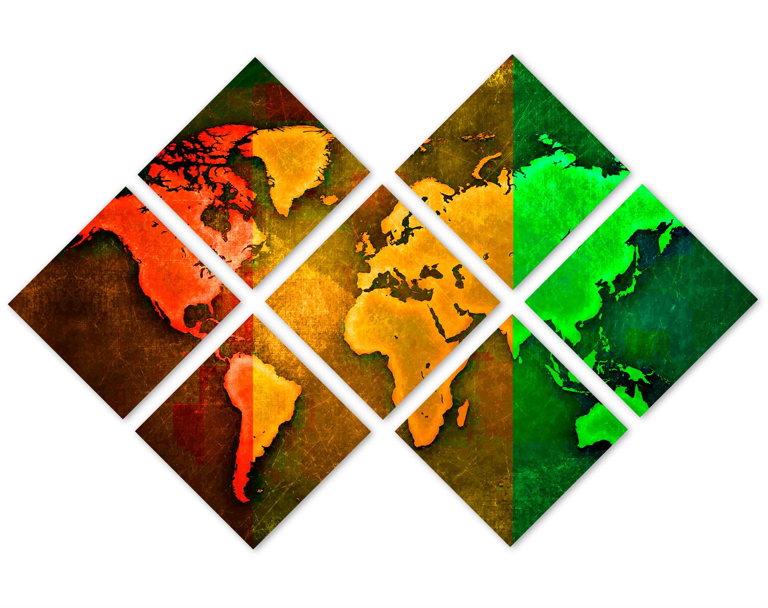 Color World Map, Pop Art Canvas Print 7 Panel Butterfly split, Wall Art ...
