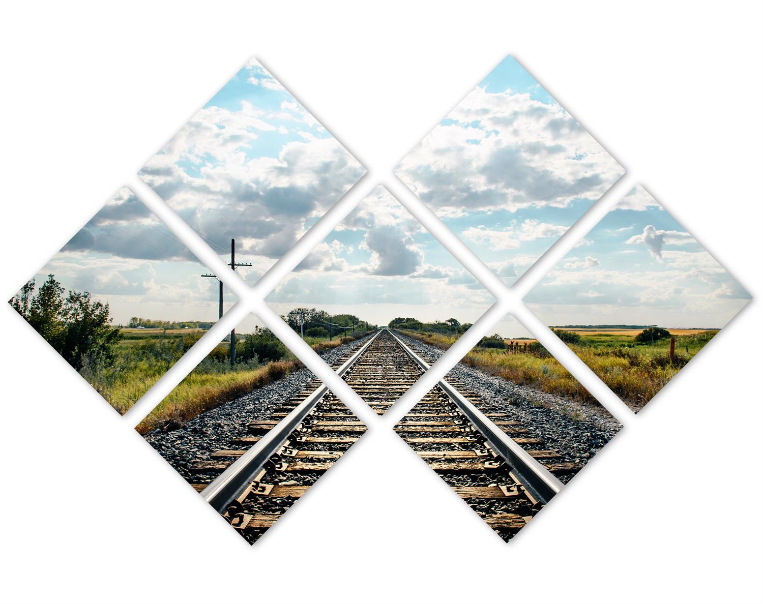 Railroad Train Tracks Wall Art Canvas Print 7 Panel Butterfly Split ...