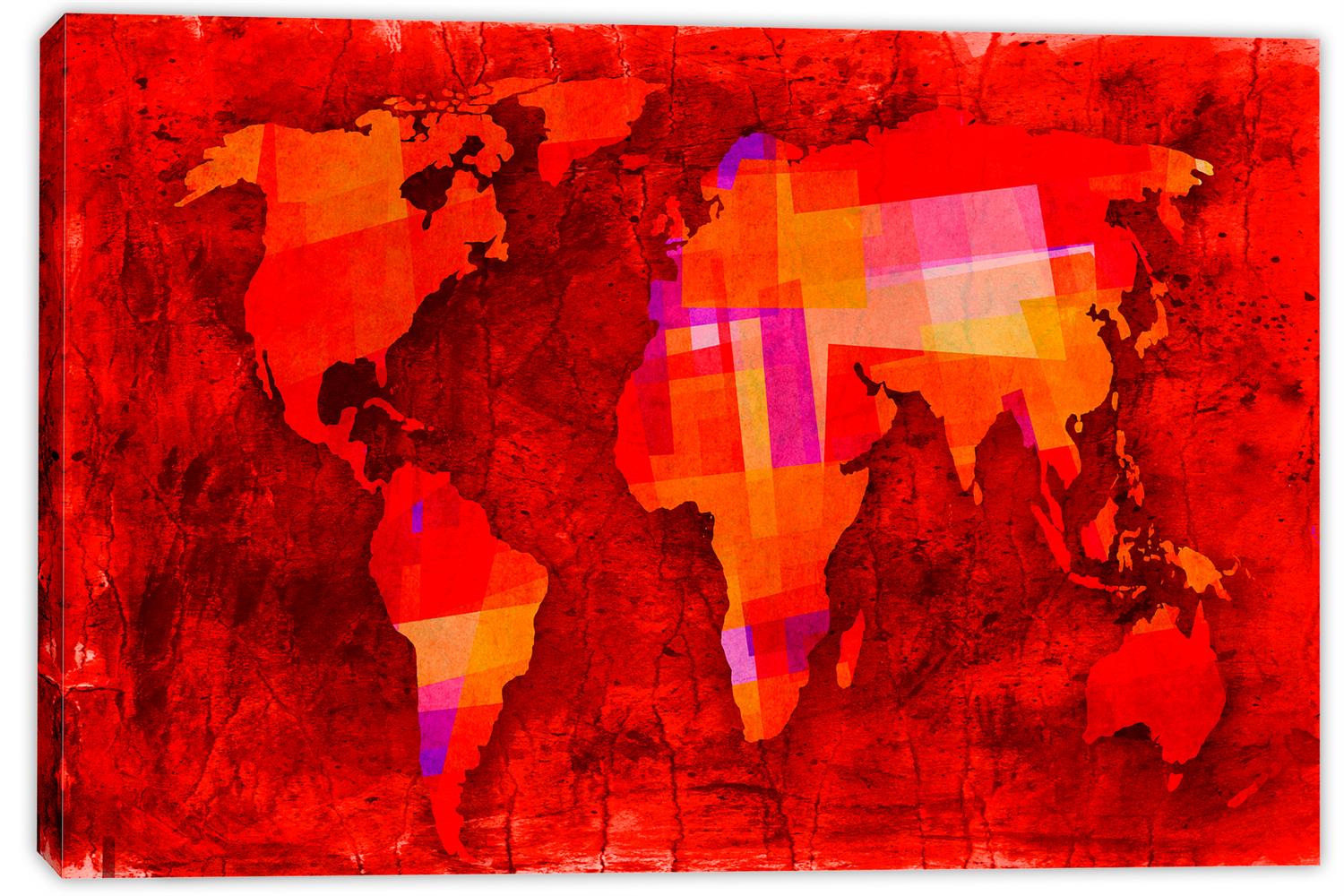 Dark Red, Abstract World Map. Canvas Print Wall Art. | Canvas Quest