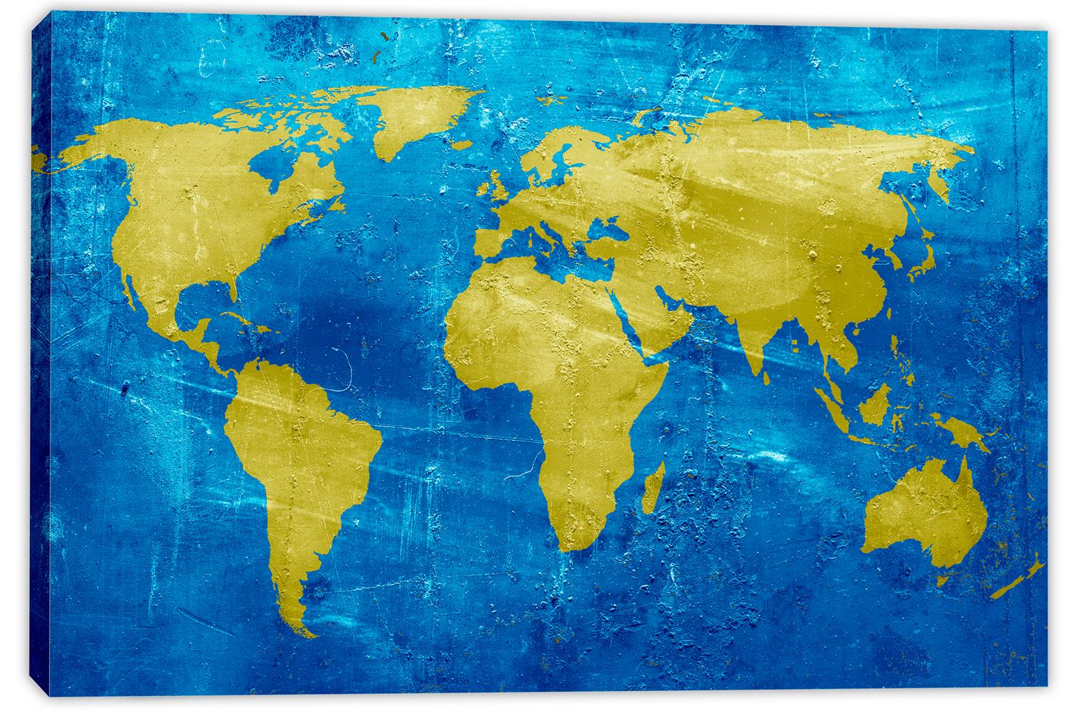 Blue & Yellow World Map Canvas Print Wall Art for interior design ...