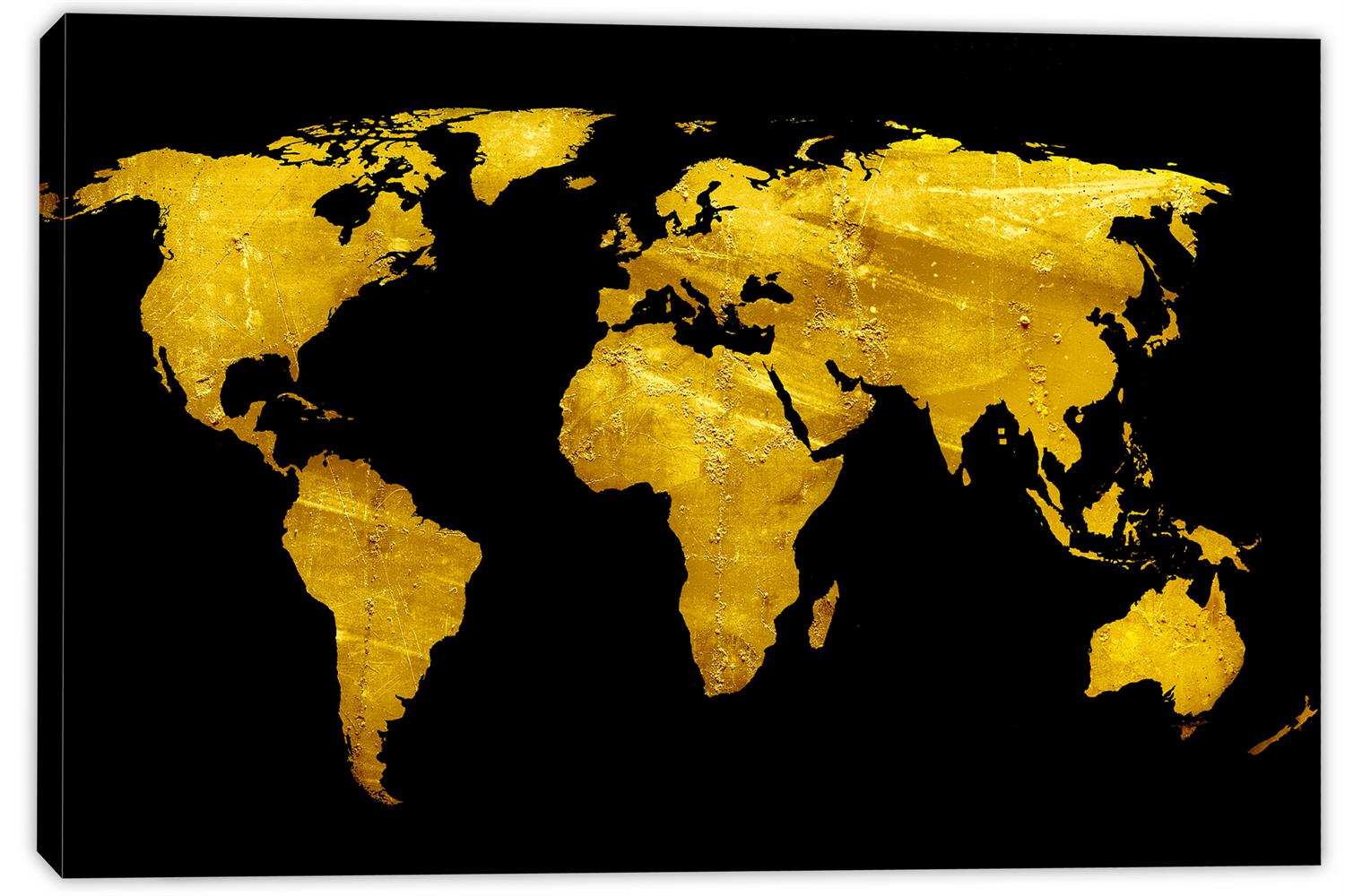 Black & Gold World Map Canvas Print Wall Art room decor, interior ...