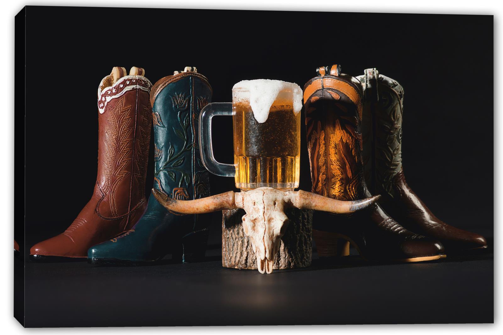Cowboy Boots Canvas Print Wall Art with beer mug animal skull basement ...