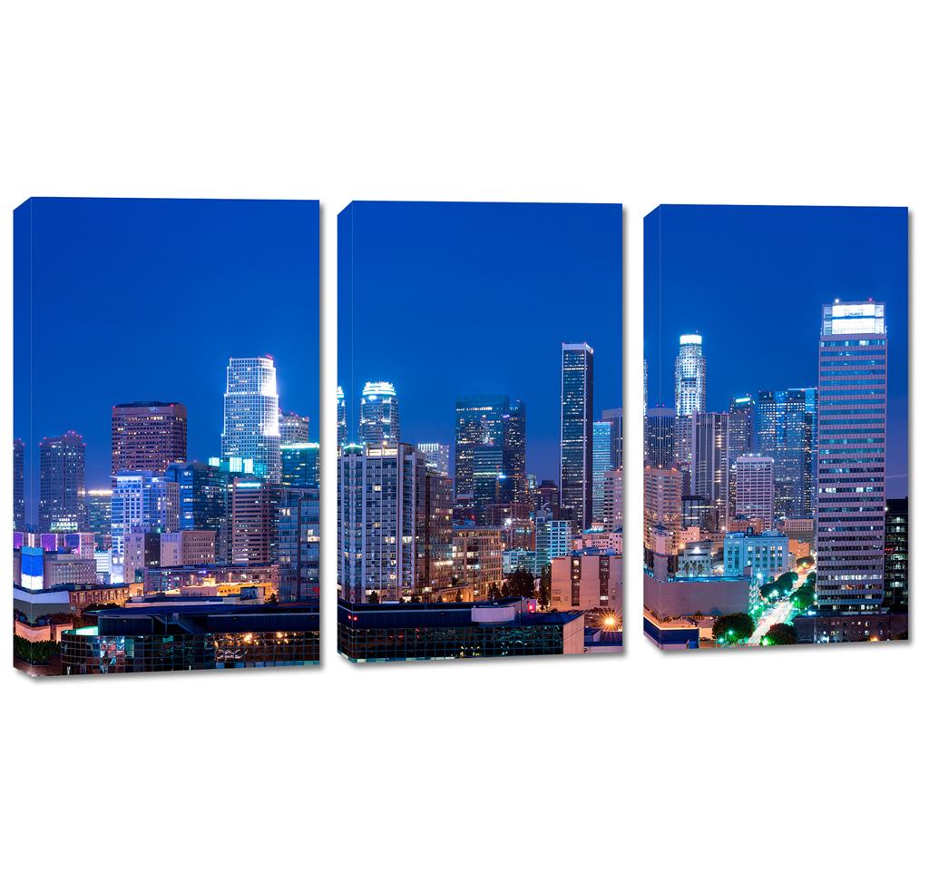 Los Angeles Night Skyline Canvas Print 3 Panel Split Triptych Wall Art los-angeles-night-skyline-canvas-print-3-panel-split-triptych-wall-art