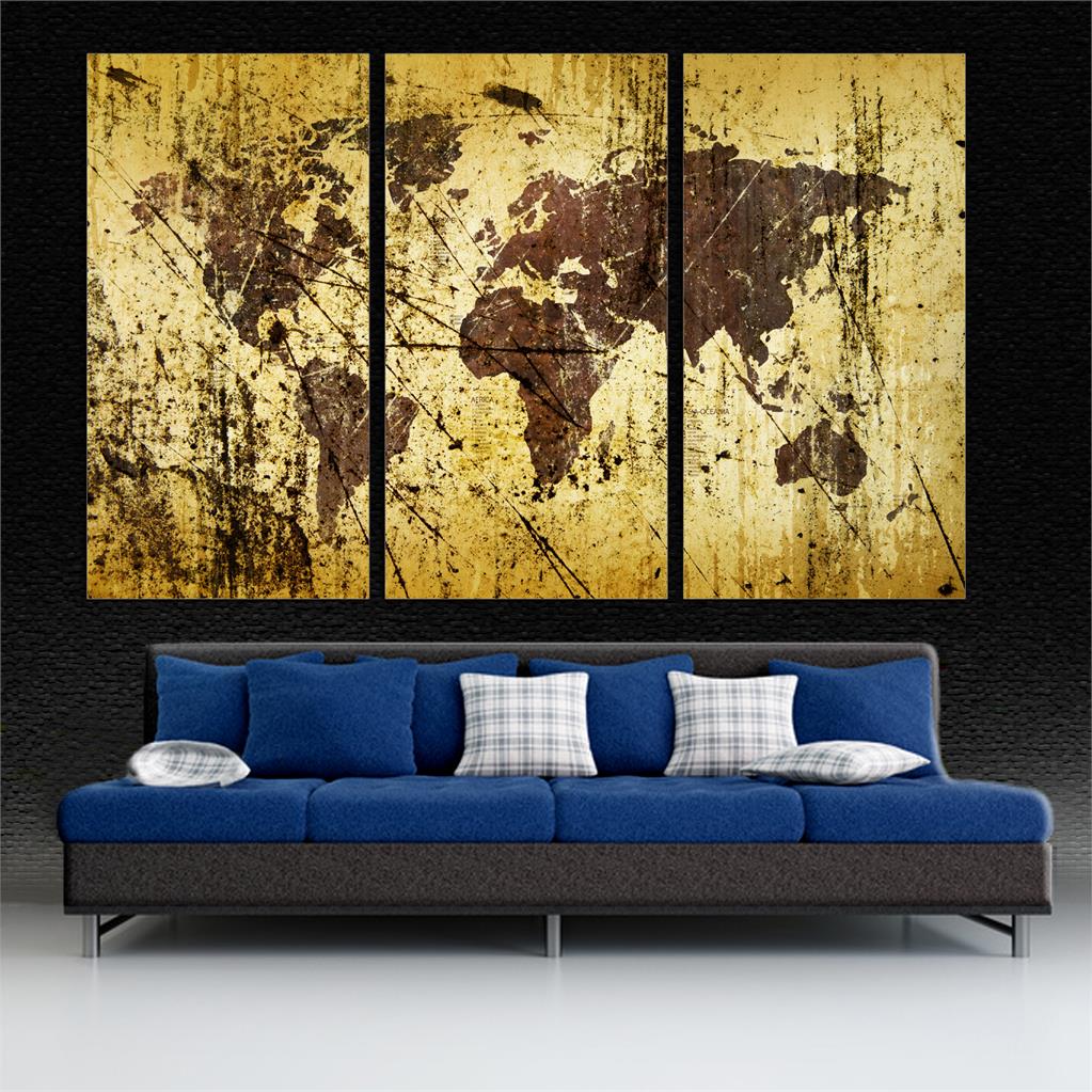 Abstract Art, kobicha World Map Canvas Print - 3 panel split, Triptych ...