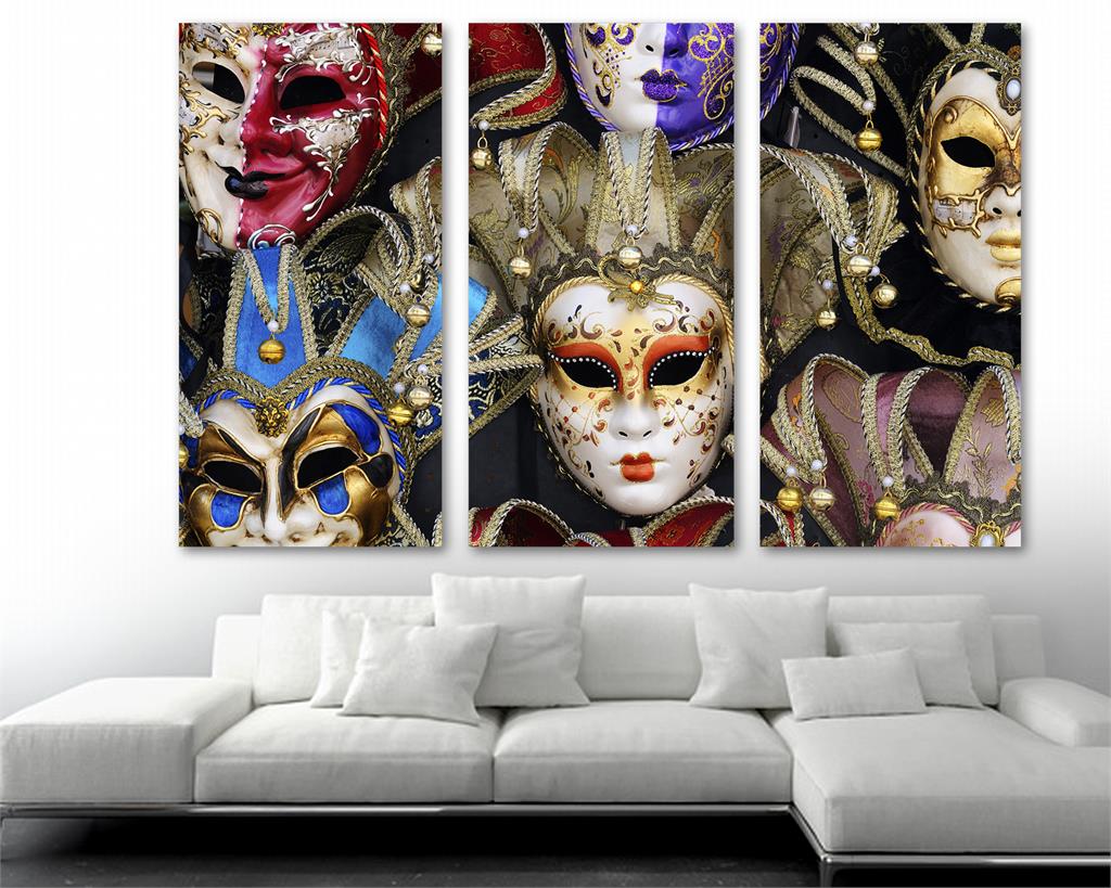 Ornate Venetian Masks Canvas Print. 3 Panel Split, Triptych Wall Art ...