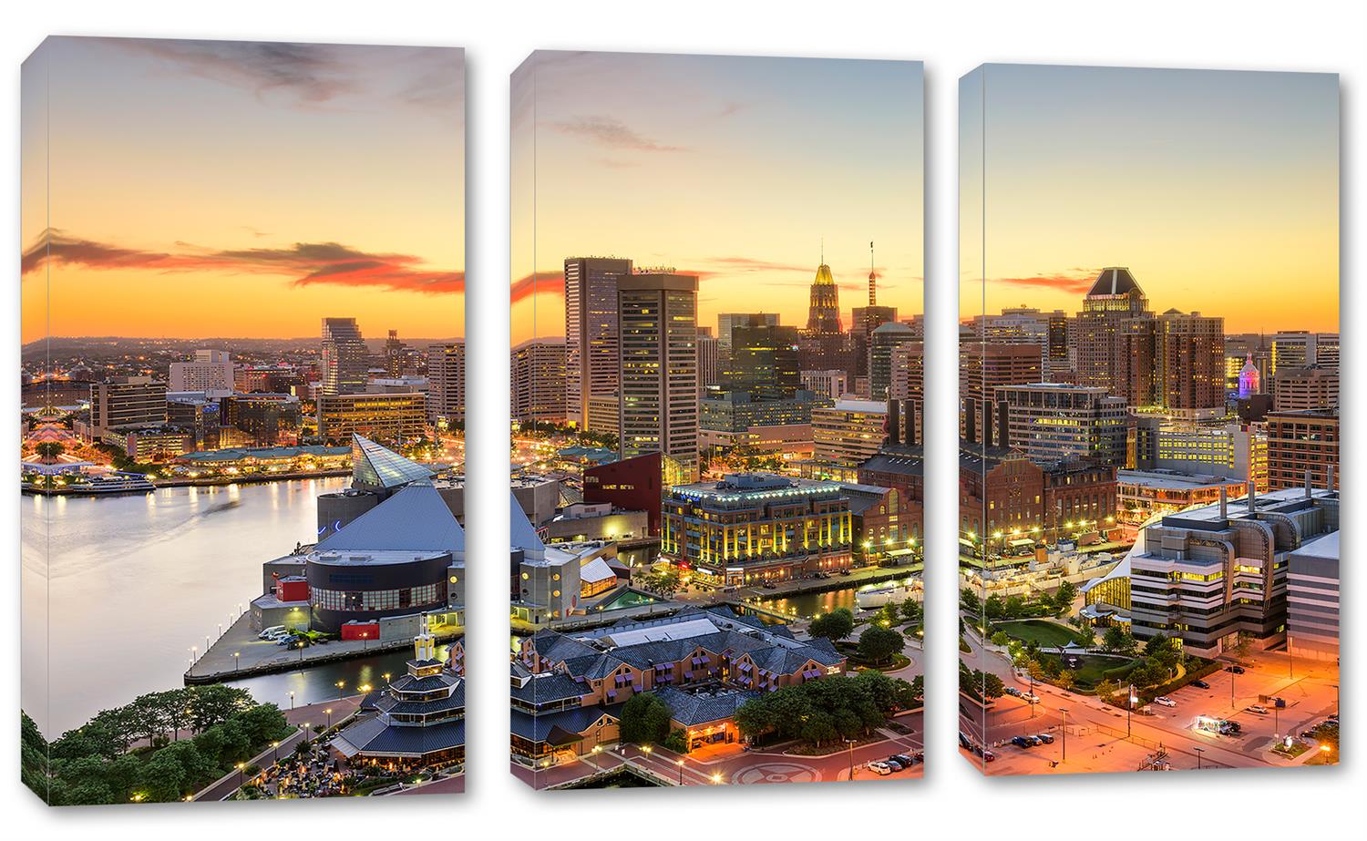 Baltimore MD Skyline Wall Art Canvas Print 3 Panel Split, Triptych ...