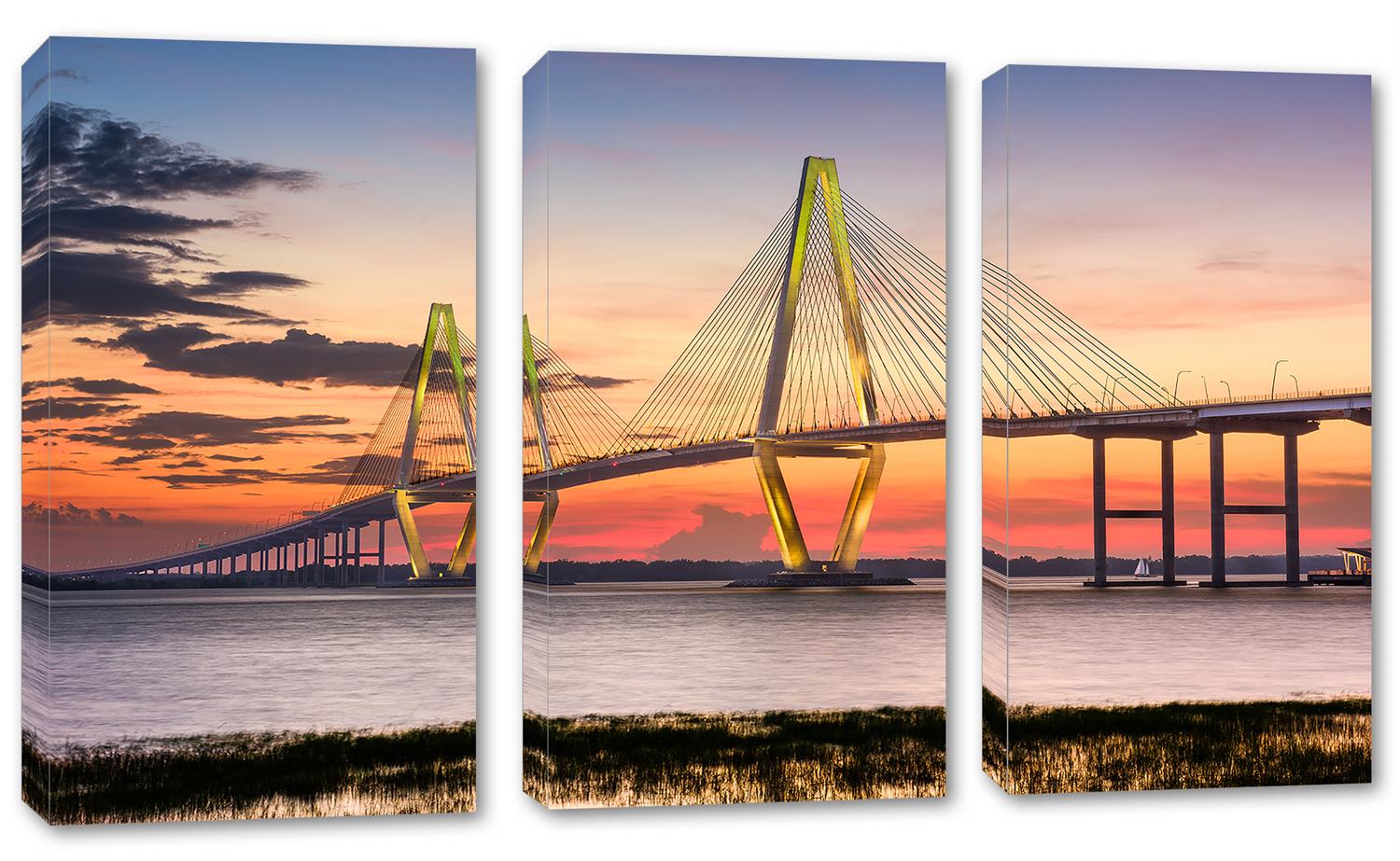 Arthur Ravenel Bridge Canvas Print Wall Art - 3 Panel Split, Triptych ...