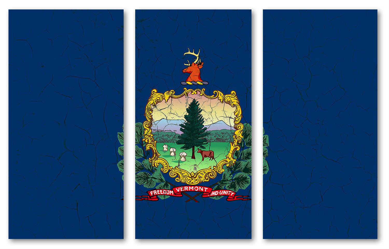 Vermont Flag Canvas Print Wall Art cracked effect 3 Panel Split ...