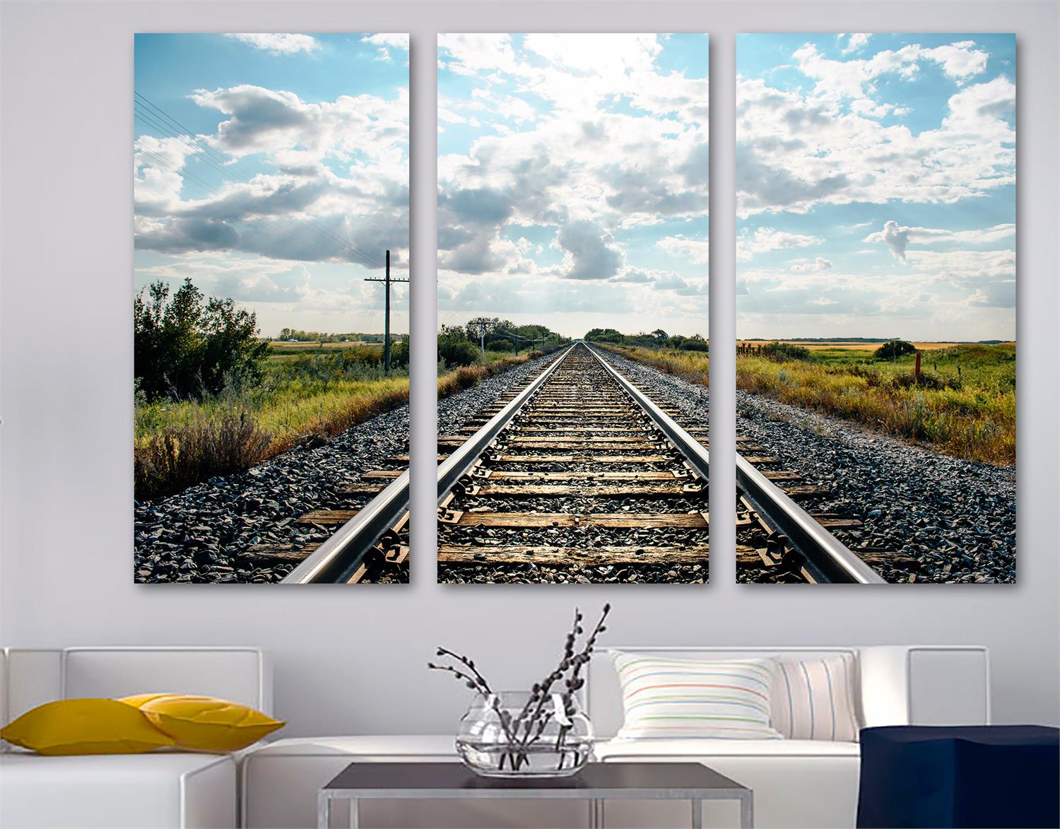 Railroad Train Tracks Wall Art Canvas Print 3 Panel Split, Triptych ...