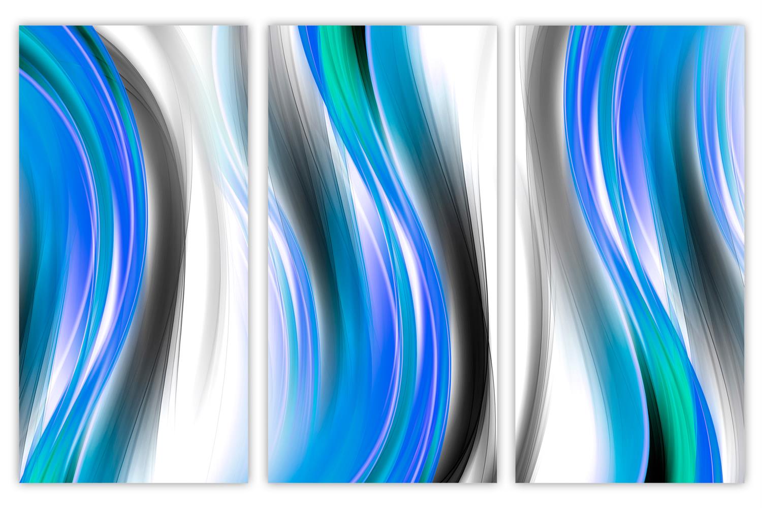 Blue Wave Abstract Art Canvas Print Wall Art - Vertical Wave 3 Panel ...