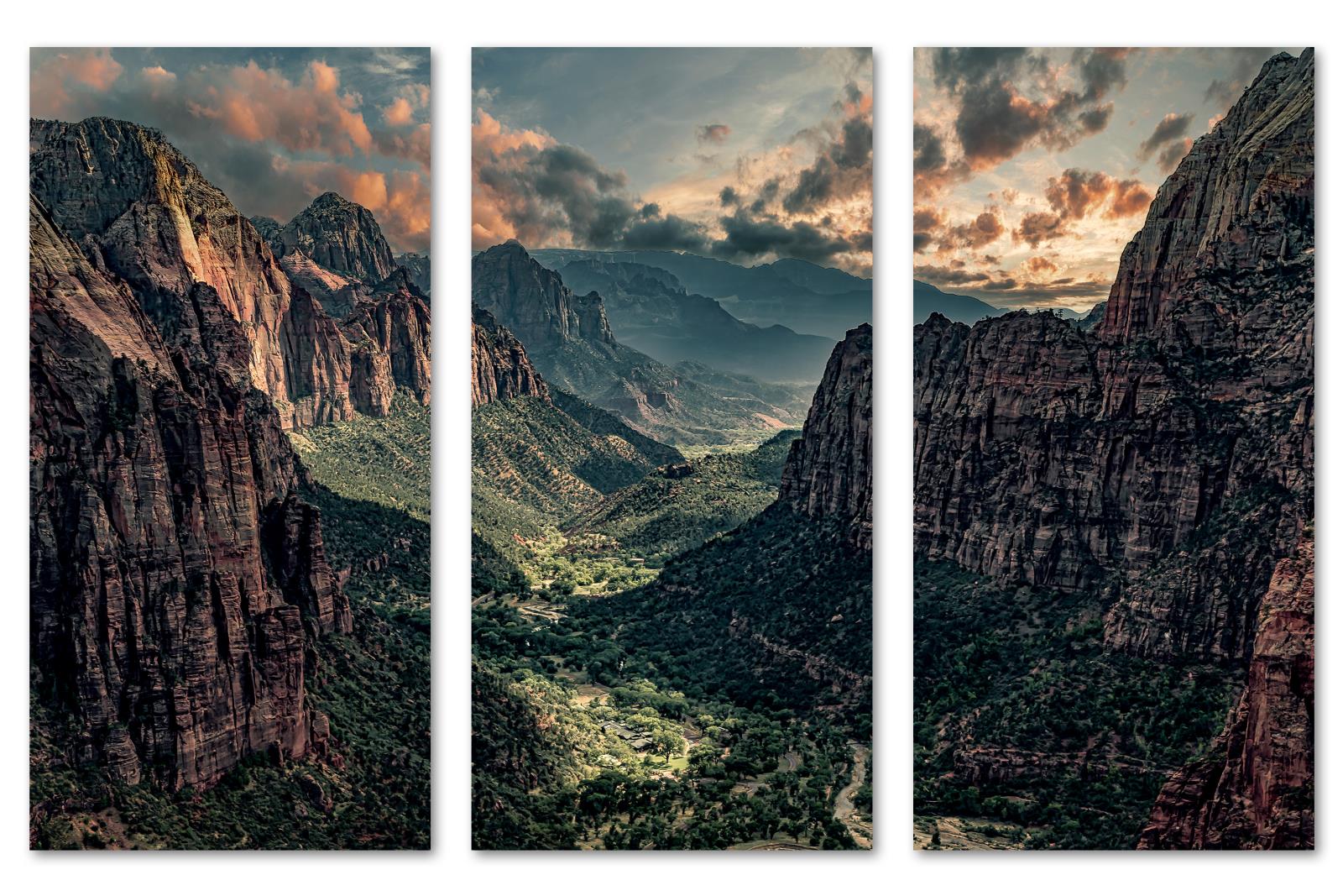 Zion National Park Canvas Print Wall Art dramatic skies 3 Panel Split ...