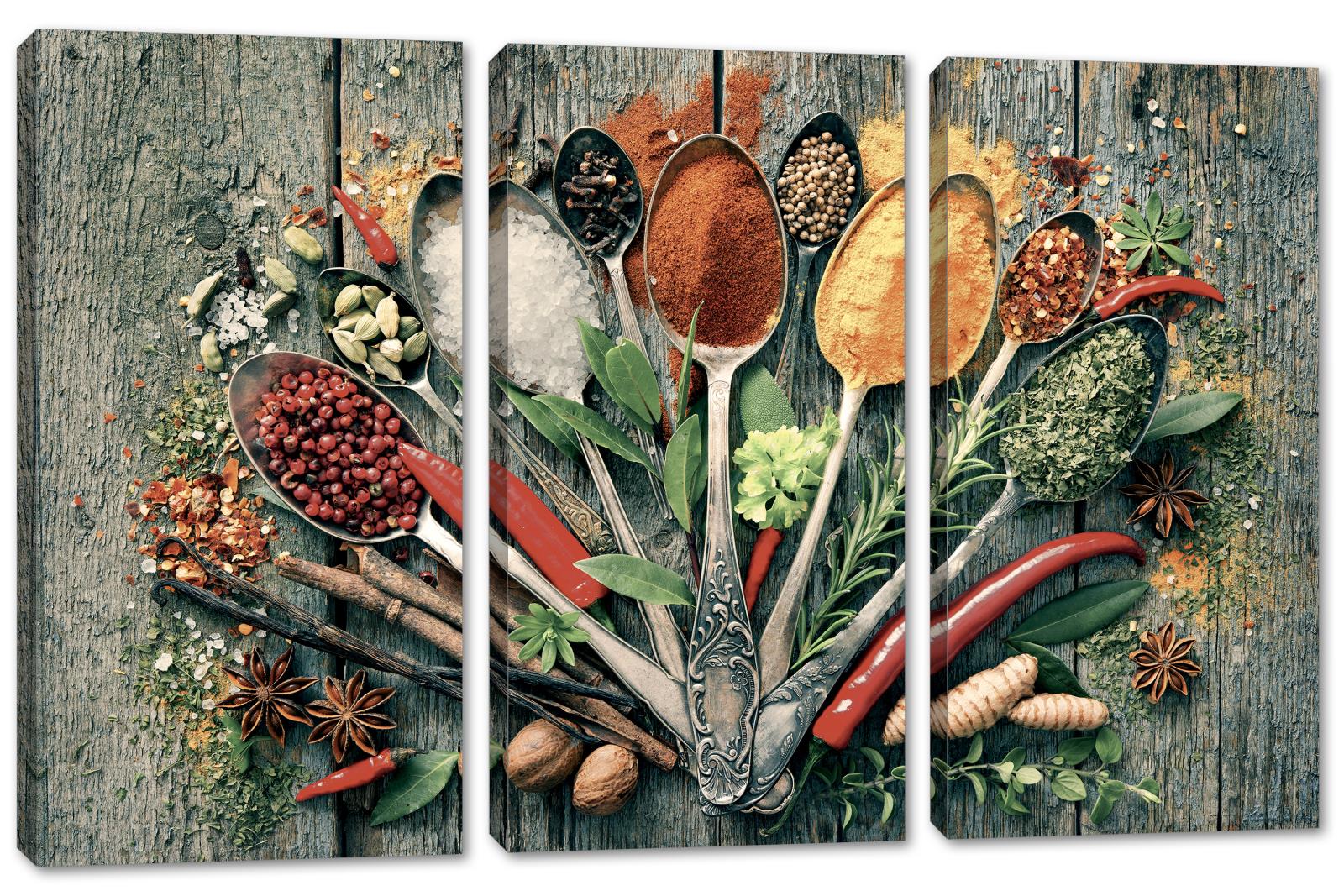 Herbs and Spice Wall Art Canvas Print faded tone 3 Panel Split herb Kit ...